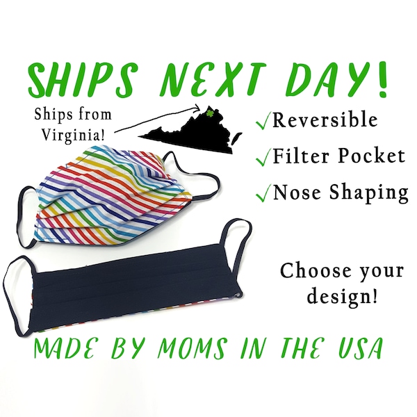 Pleated Face Mask With Filter Pocket and Nose Wire - Etsy