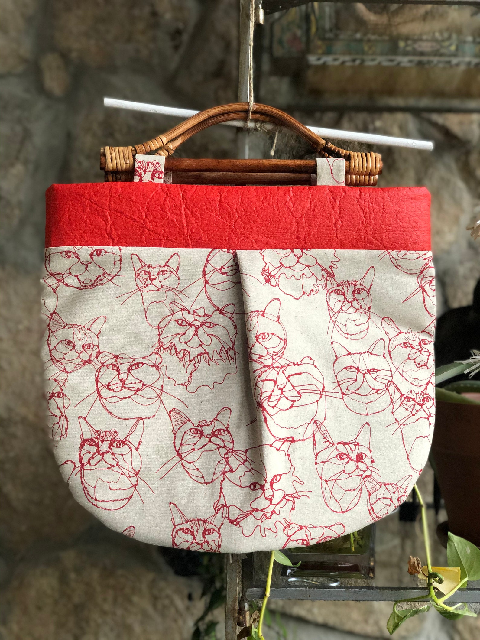 Bamboo Handle Bag Vegan Bag Cats Bag Design Bag Vintage - Etsy