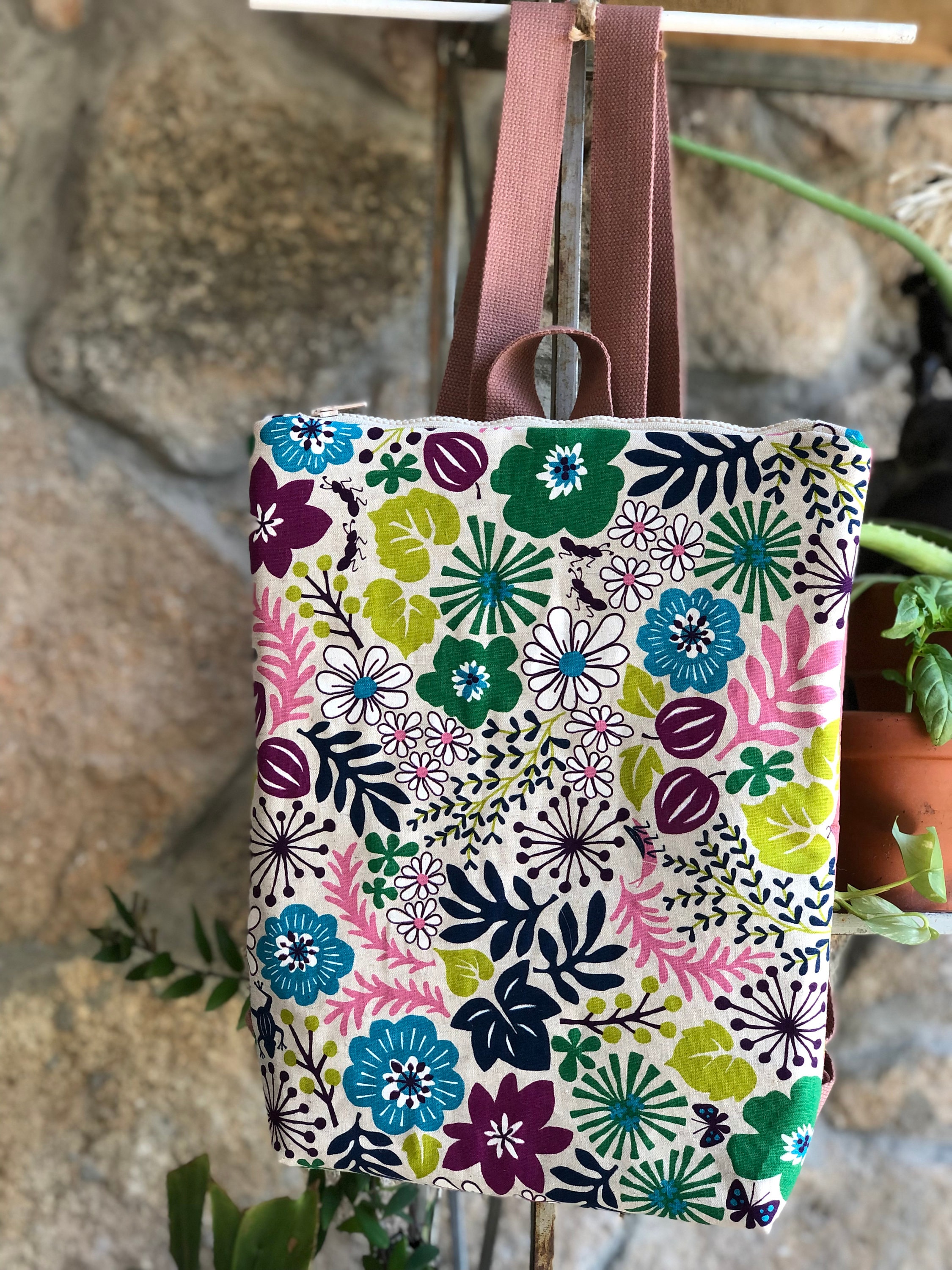 Floral Canvas Backpack Floral Print Bag Vegan Pinatex™ Bag - Etsy