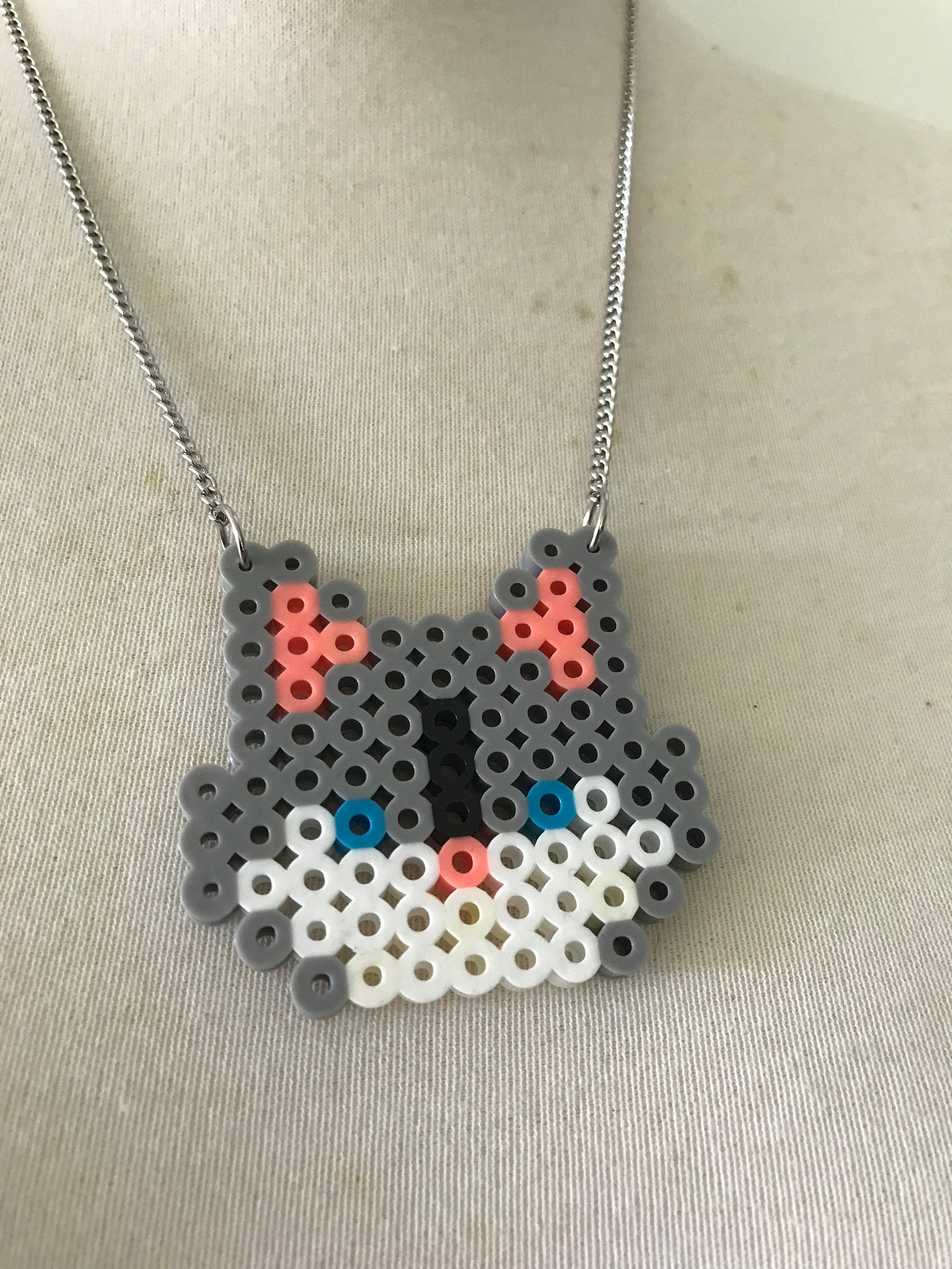 Grey Cat Perler Hamma Melty Bead Necklace Etsy