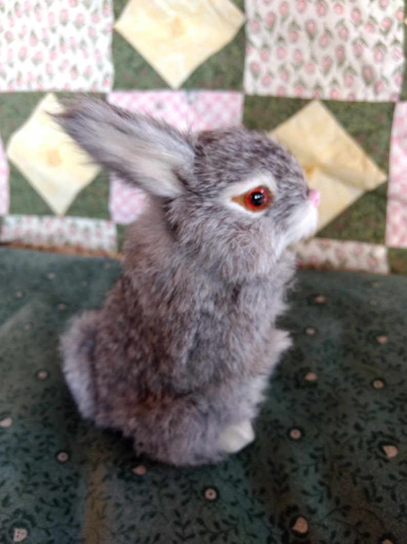 Realistic Furry Fake Bunny Rabbit Figurine Lifelike Grey White | Etsy