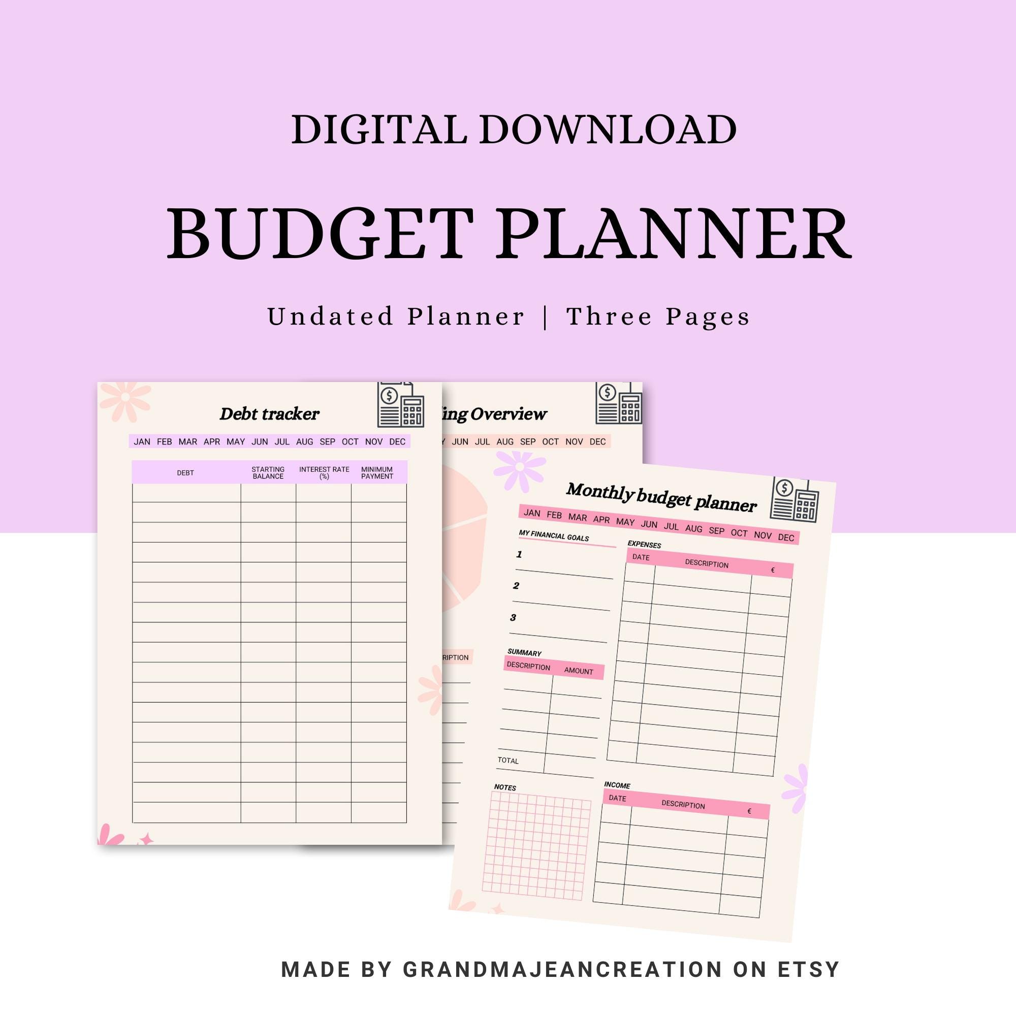 Printable Monthly Budget Planner Digital Finance Tracker & Organizer ...