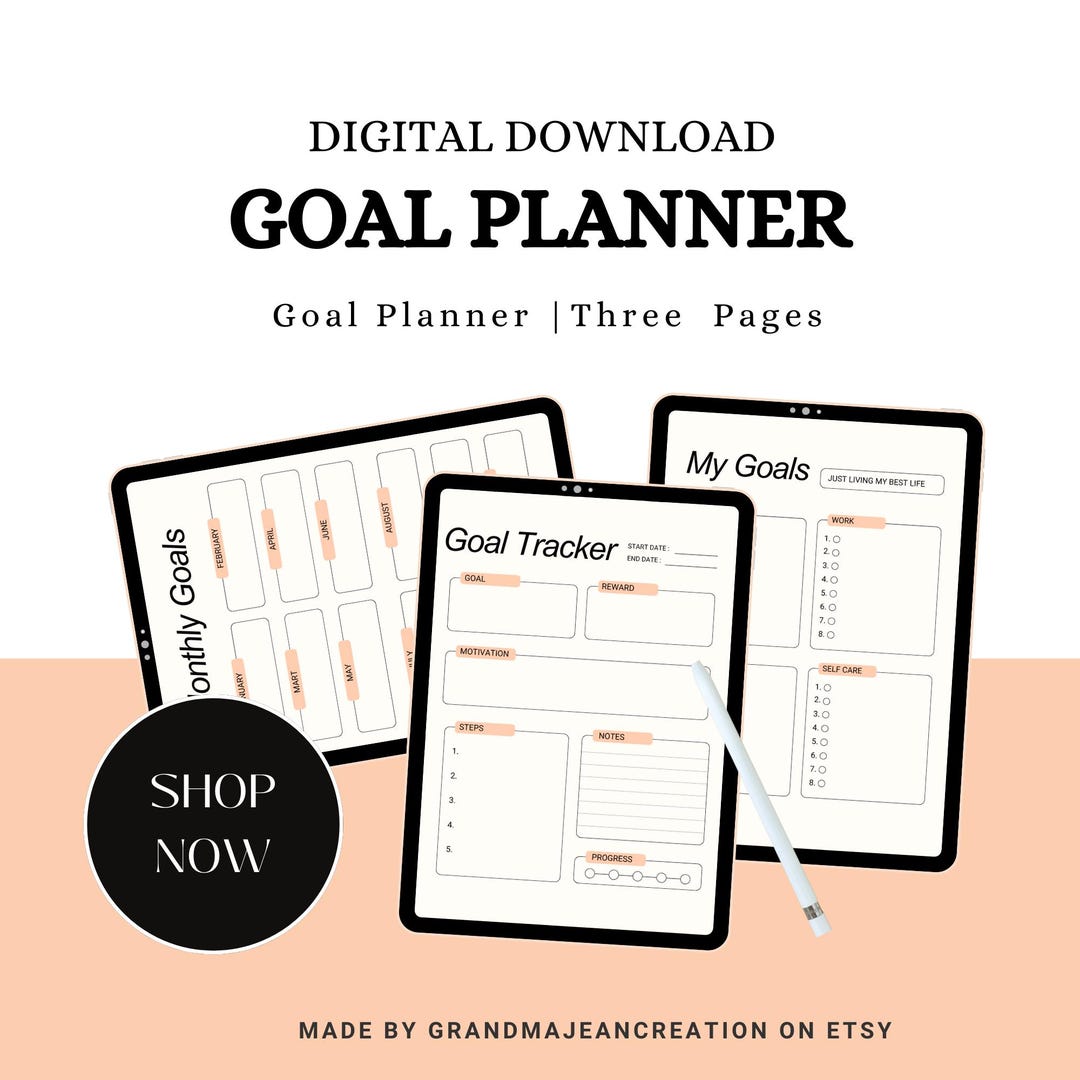 Printable Peach Goal Setting Planner, Elegant Digital Planner, Goal ...
