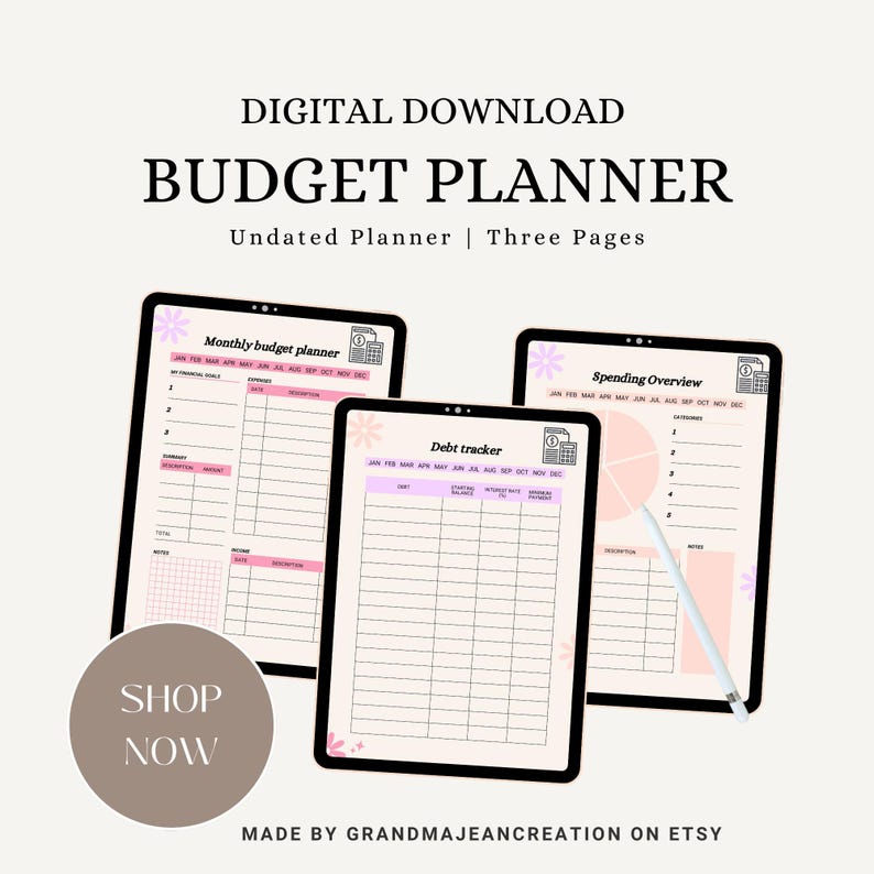 Printable Monthly Budget Planner Digital Finance Tracker & Organizer ...