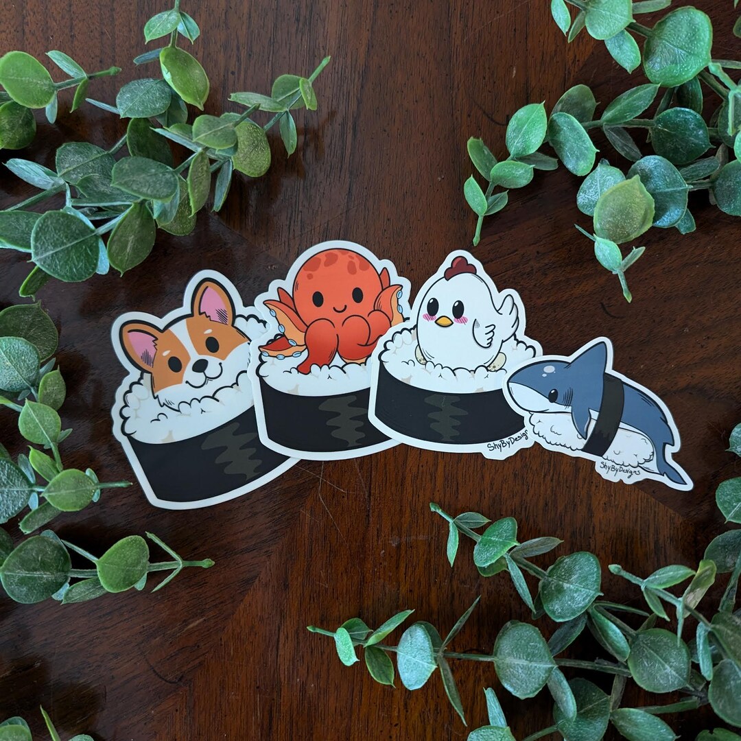 Cute Sushi Animals Die Cut Stickers 3 Cute Stickers - Etsy