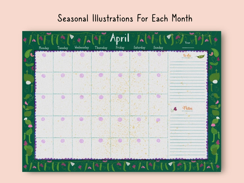Monthly Blank Calendar | Printable Undated Calendar | Monthly Planner ...