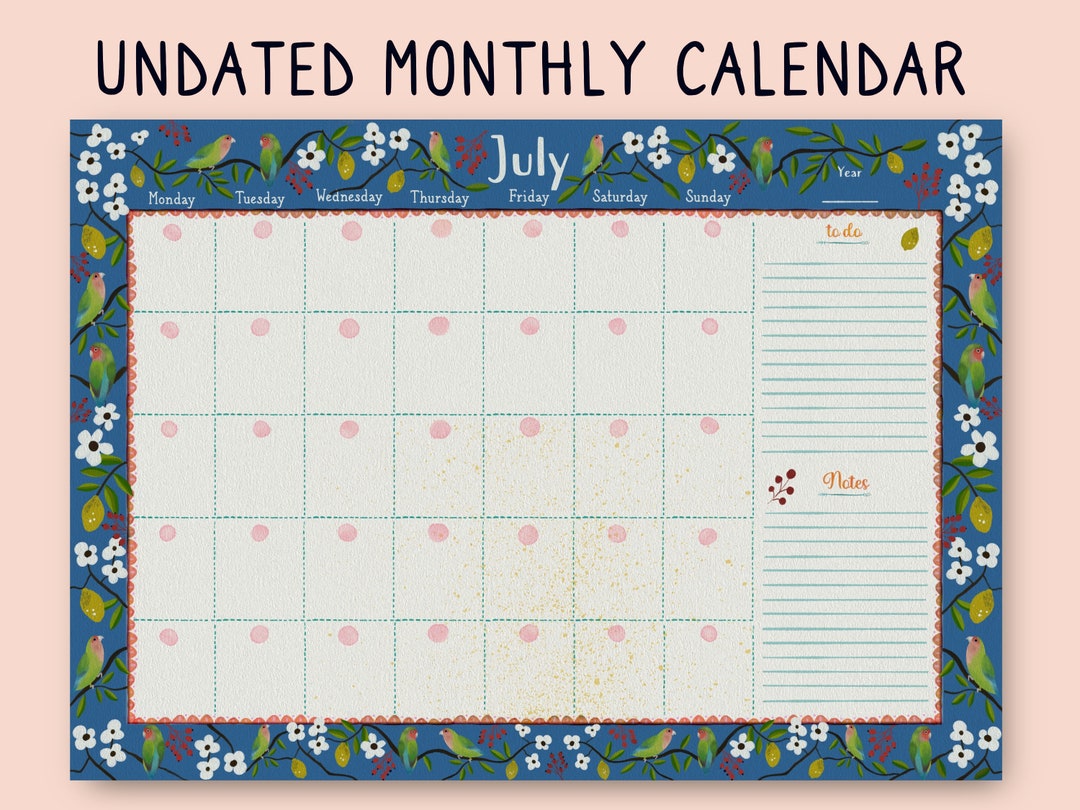 Monthly Blank Calendar Printable Undated Calendar Monthly - Etsy