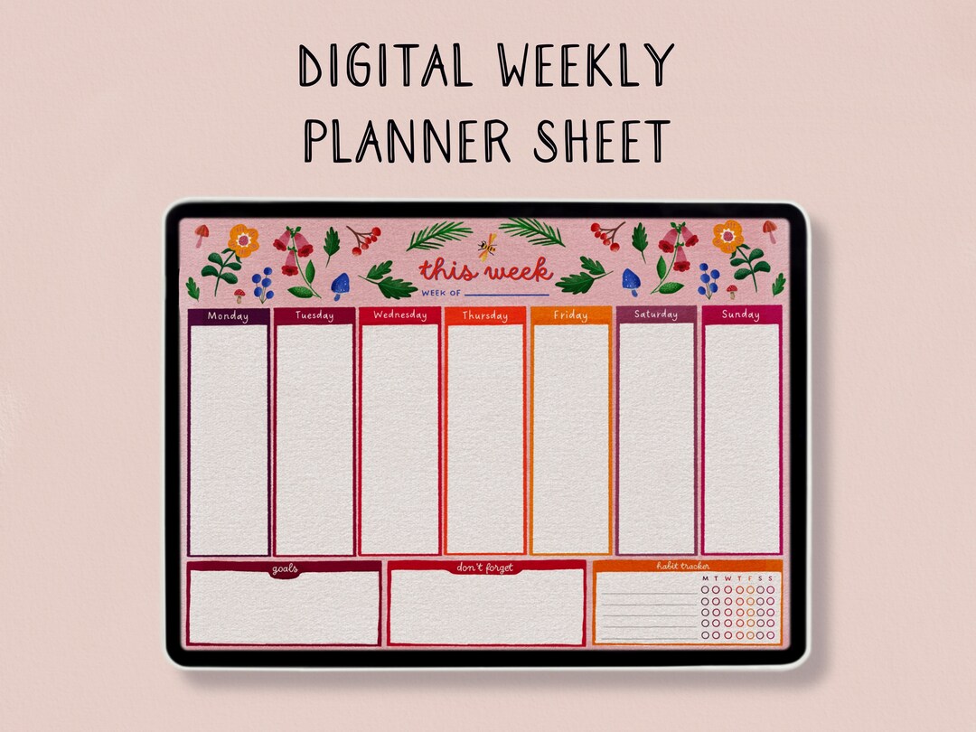 Digital Weekly Planner Sheet | iPad Weekly Planner Page | Goodnotes ...