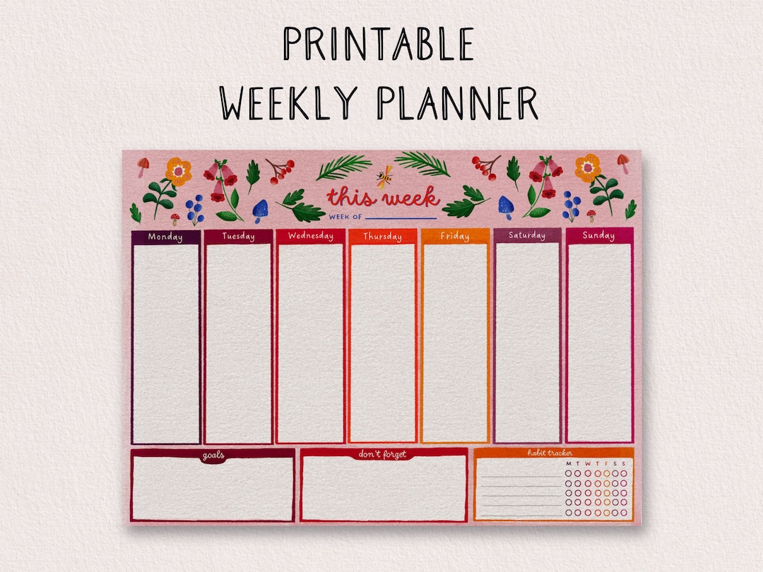 Printable Weekly Planner Sheet Weekly Planner Page Floral Desktop ...