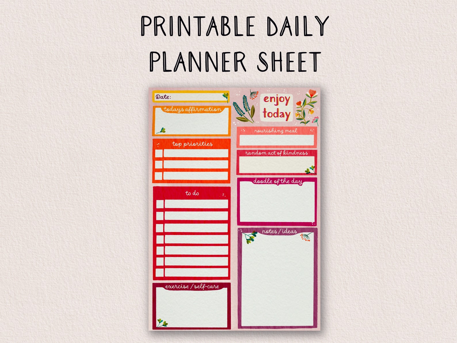 Printable Daily Planner Sheet | Printable Day Planner | Productivity ...
