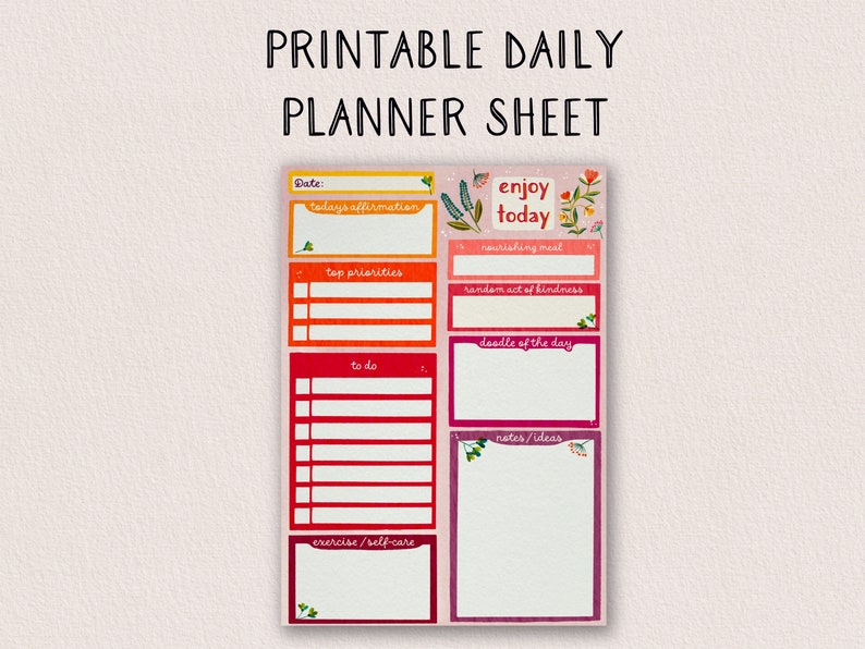 Printable Daily Planner Sheet | Printable Day Planner | Productivity ...