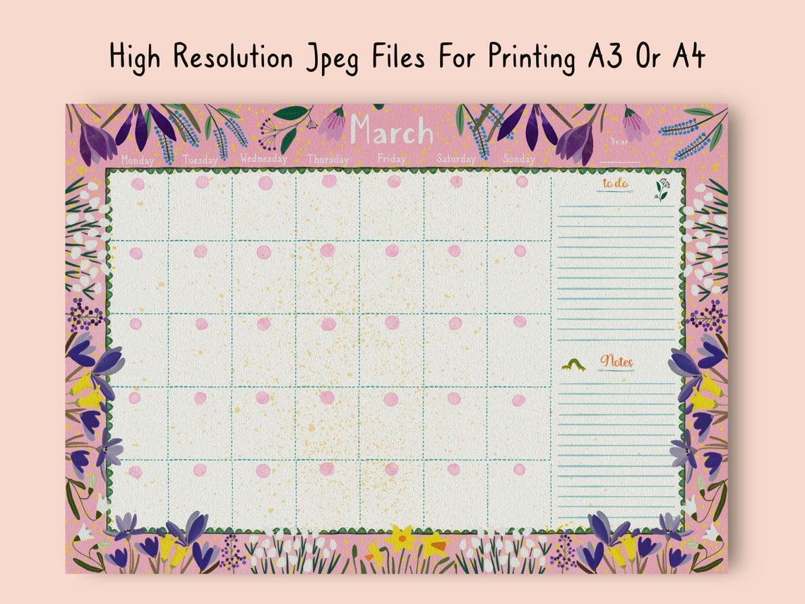 Monthly Blank Calendar Printable Undated Calendar Monthly - Etsy