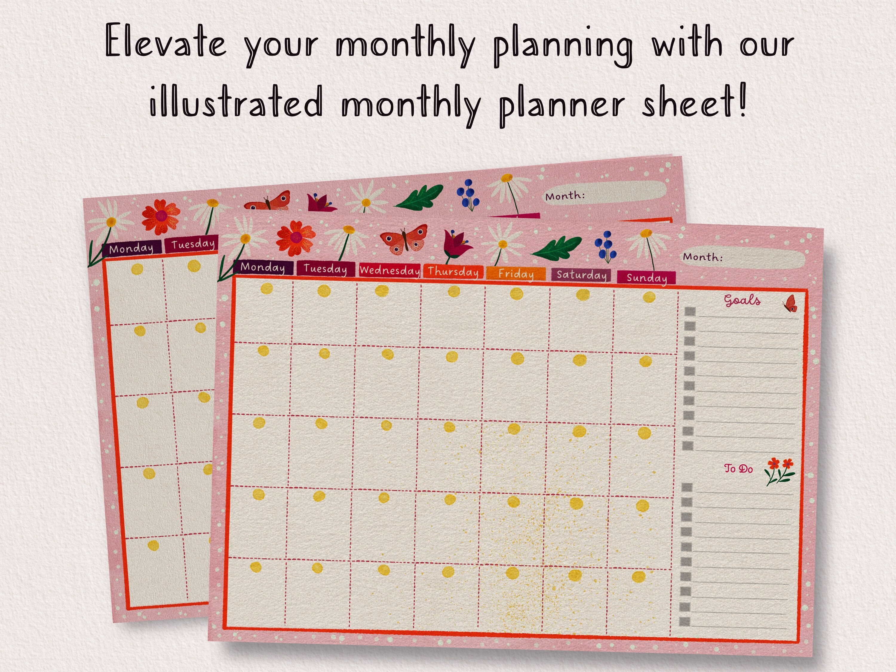 Printable Monthly Planner Sheet | Hand-illustrated Monthly Planner Page ...