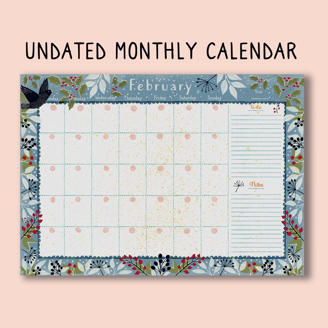 Monthly Blank Calendar | Printable Undated Calendar | Monthly Planner ...