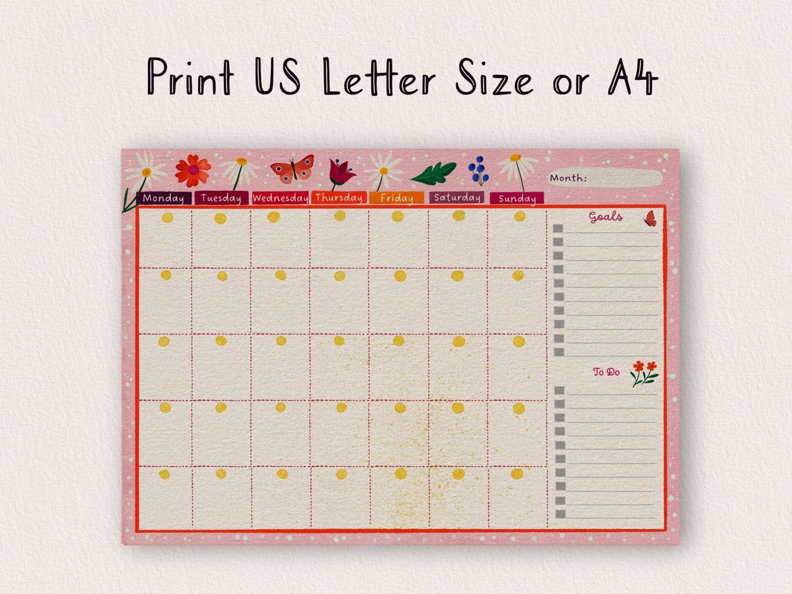 Printable Monthly Planner Sheet | Hand-illustrated Monthly Planner Page ...