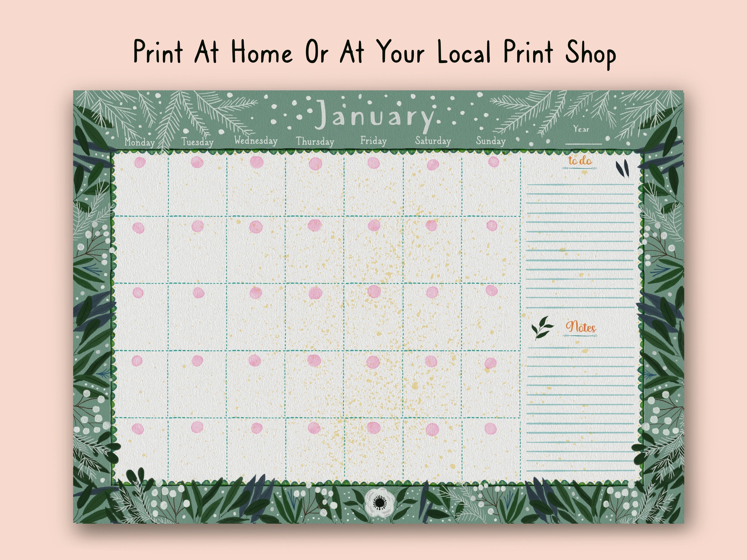 Monthly Blank Calendar Printable Undated Calendar Monthly - Etsy