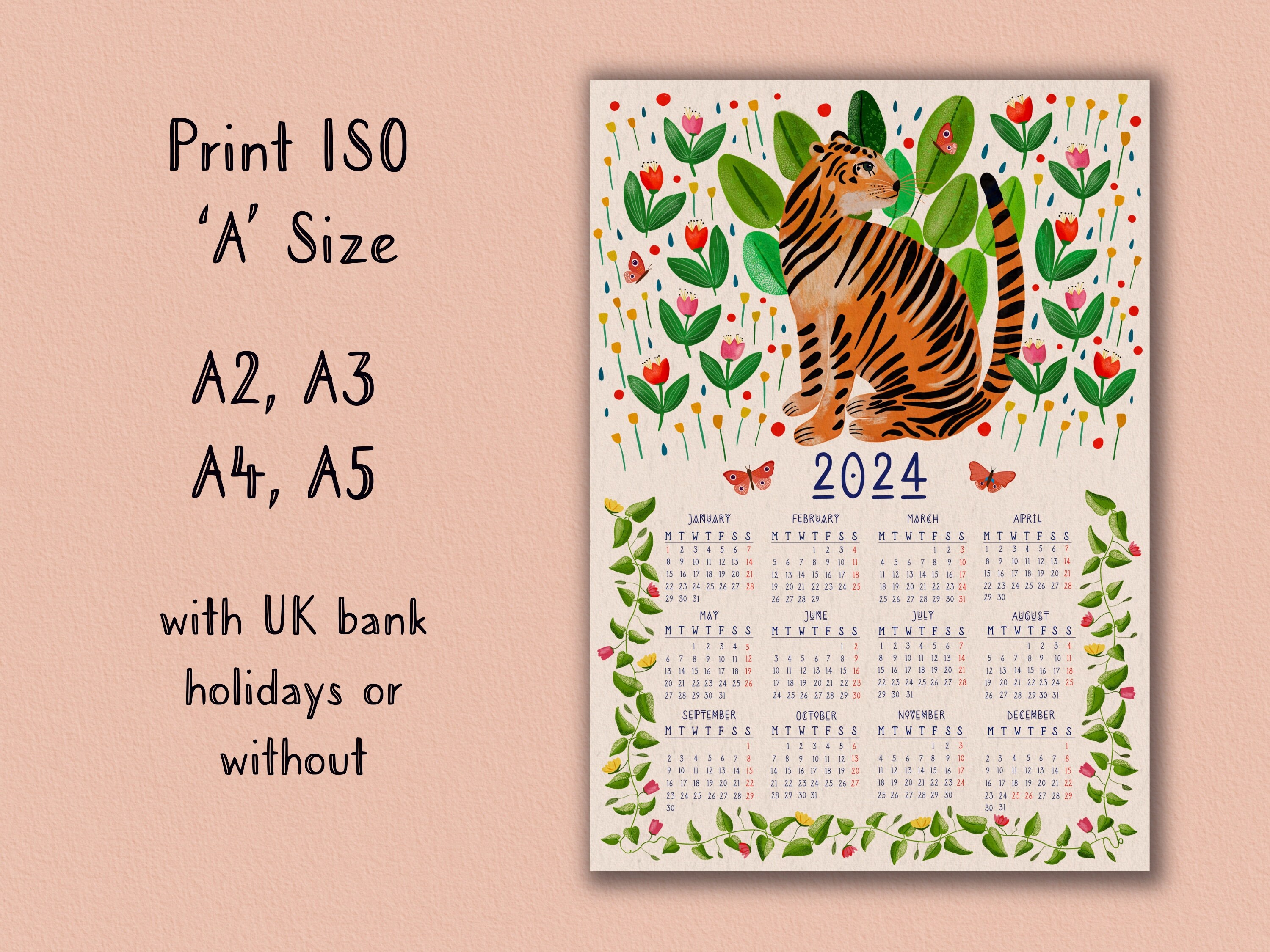 2024 Wall Art Printable 2024 Year-at-a-glance Tiger - Etsy