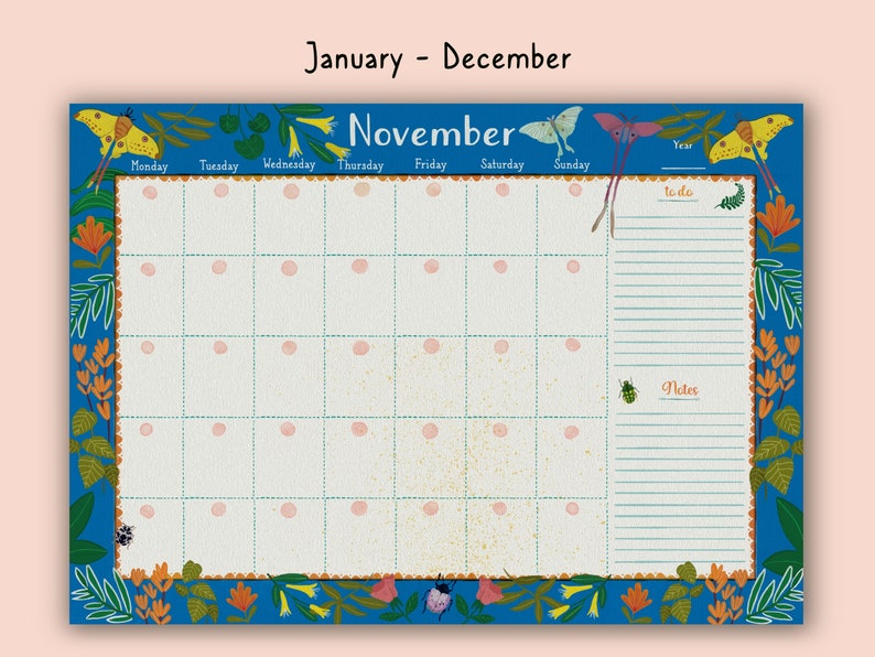 Monthly Blank Calendar Printable Undated Calendar Monthly - Etsy