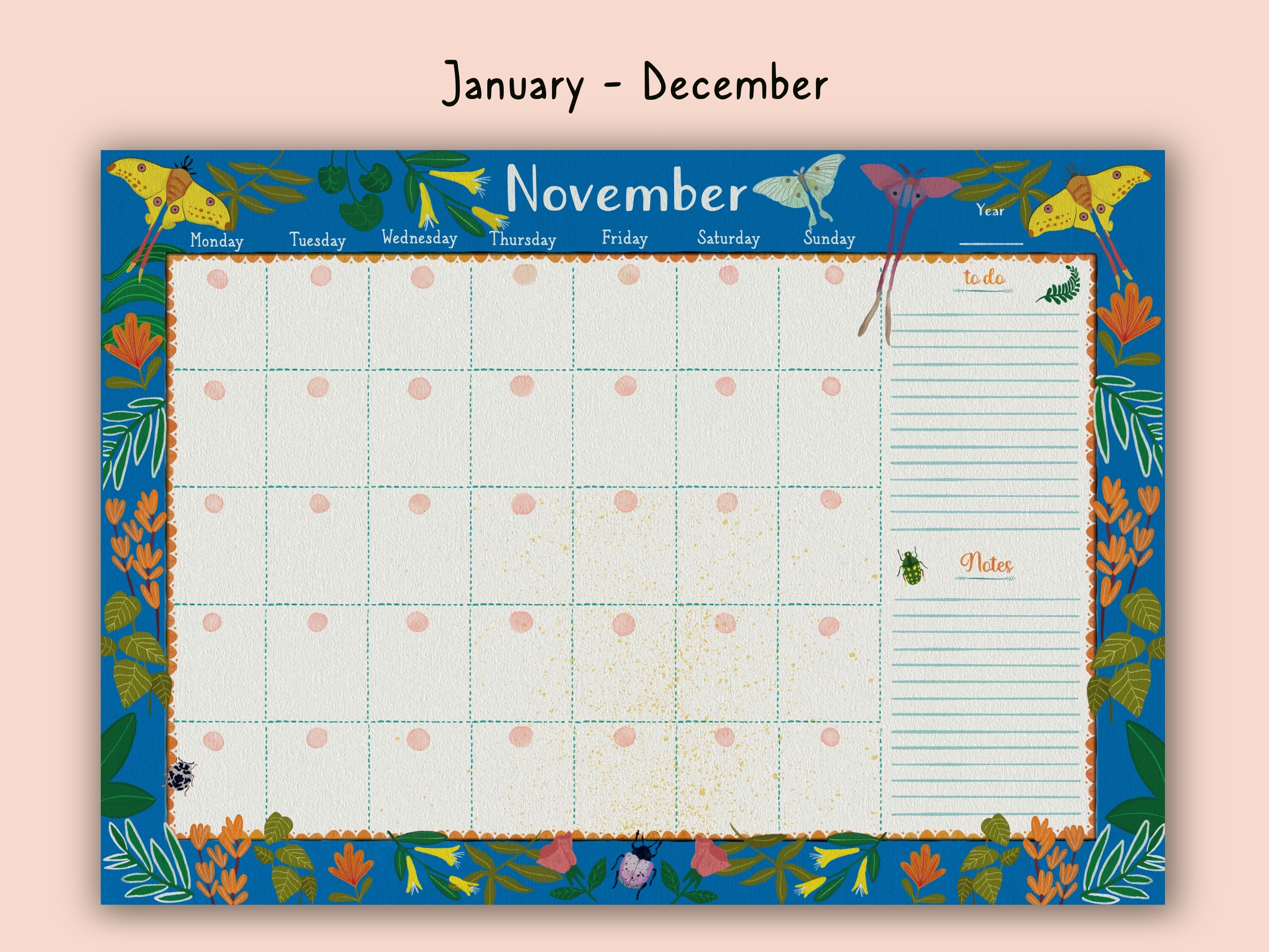 Monthly Blank Calendar Printable Undated Calendar Monthly - Etsy