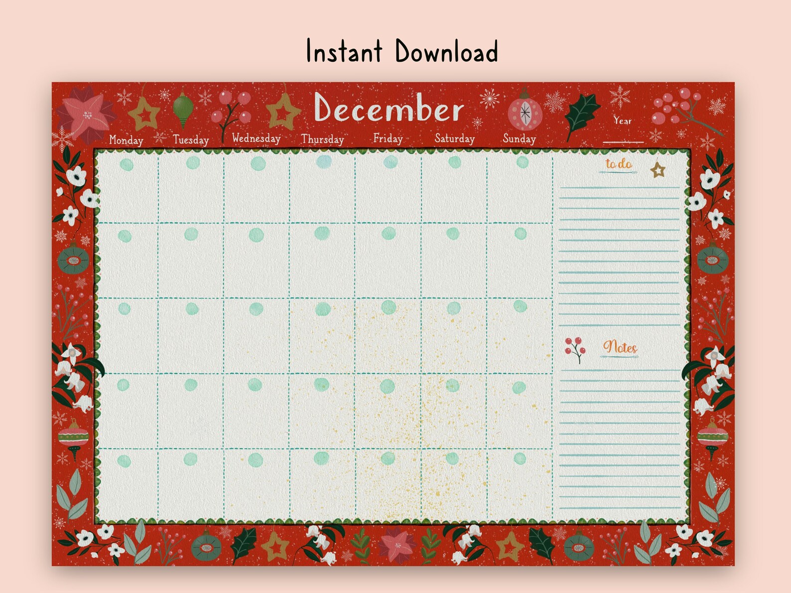 Monthly Blank Calendar Printable Undated Calendar Monthly - Etsy