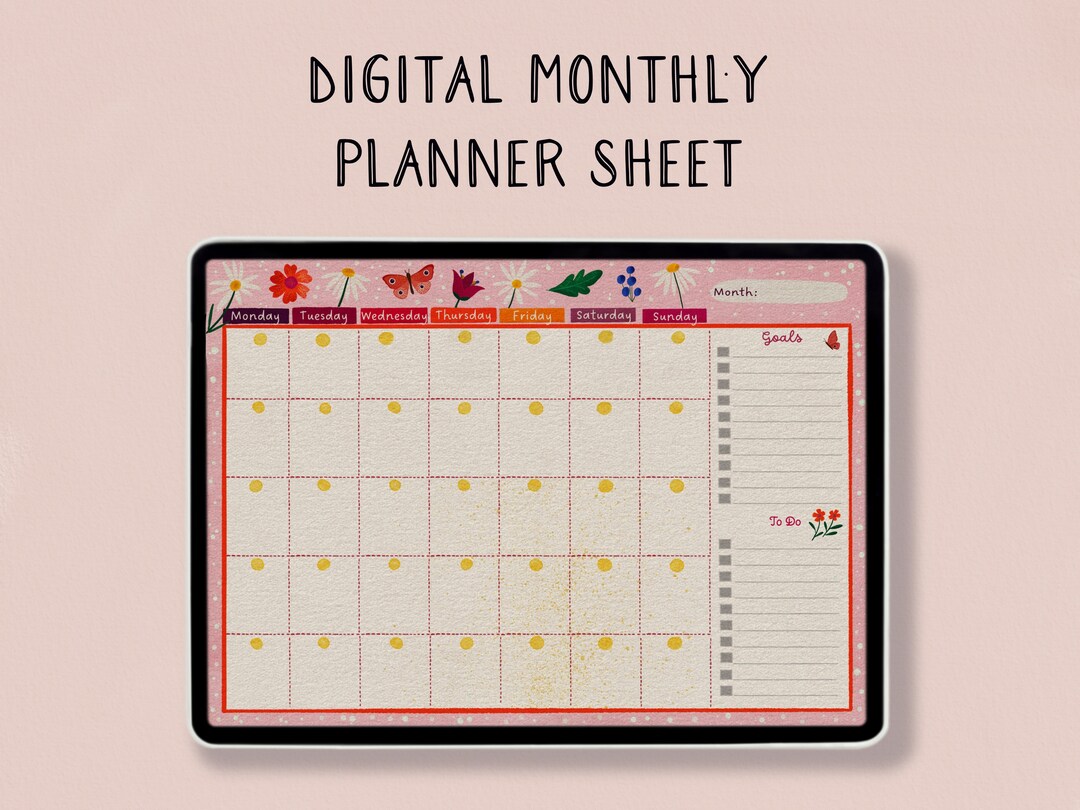 Digital Monthly Planner Sheet | Monthly Planner Template Goodnotes ...