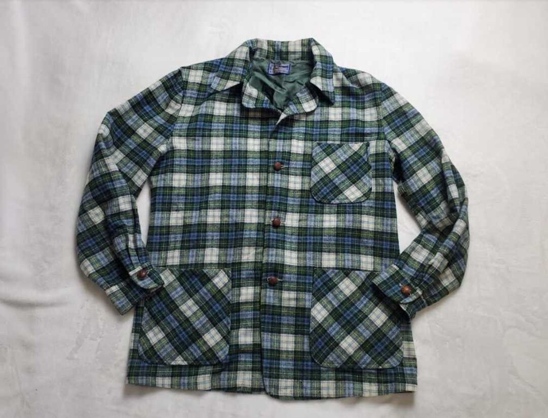 Vintage Men's Pendleton M/L Wool Button Down Chore Jacket Plaid Shirt ...