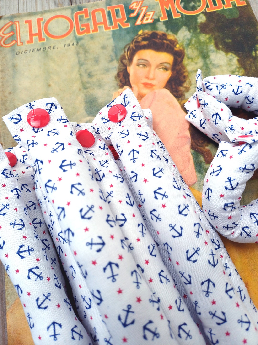 Set of 12 Sleep Rollers With Push Button Anchor White Blue Red / Hair ...