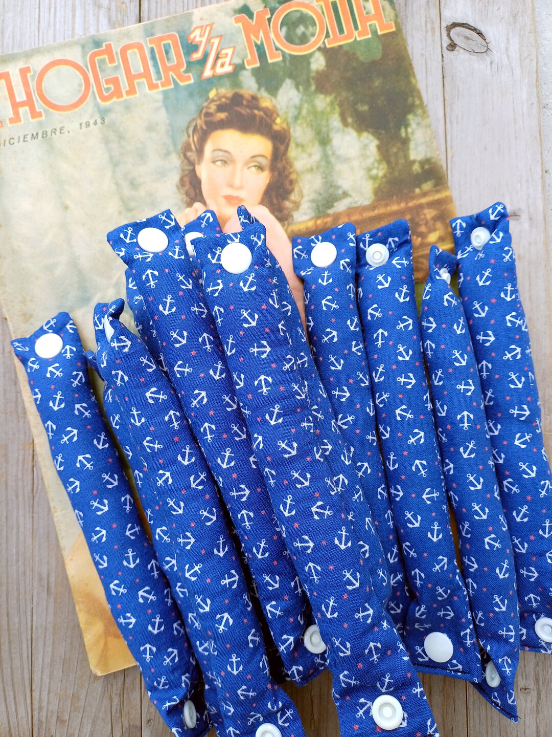 Set of 12 Sleep Curlers With Push Button Anchor Blue White Red / Hair ...