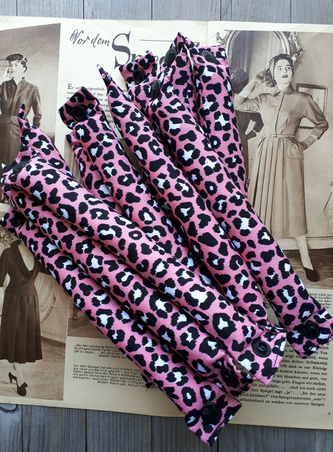 Set of 12 Sleep Curlers With Push Button Leopard Pattern Black Pink ...