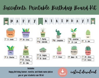 Plants Birthday Bulletin Board Kit Succulents Birthday Display Bulletin ...