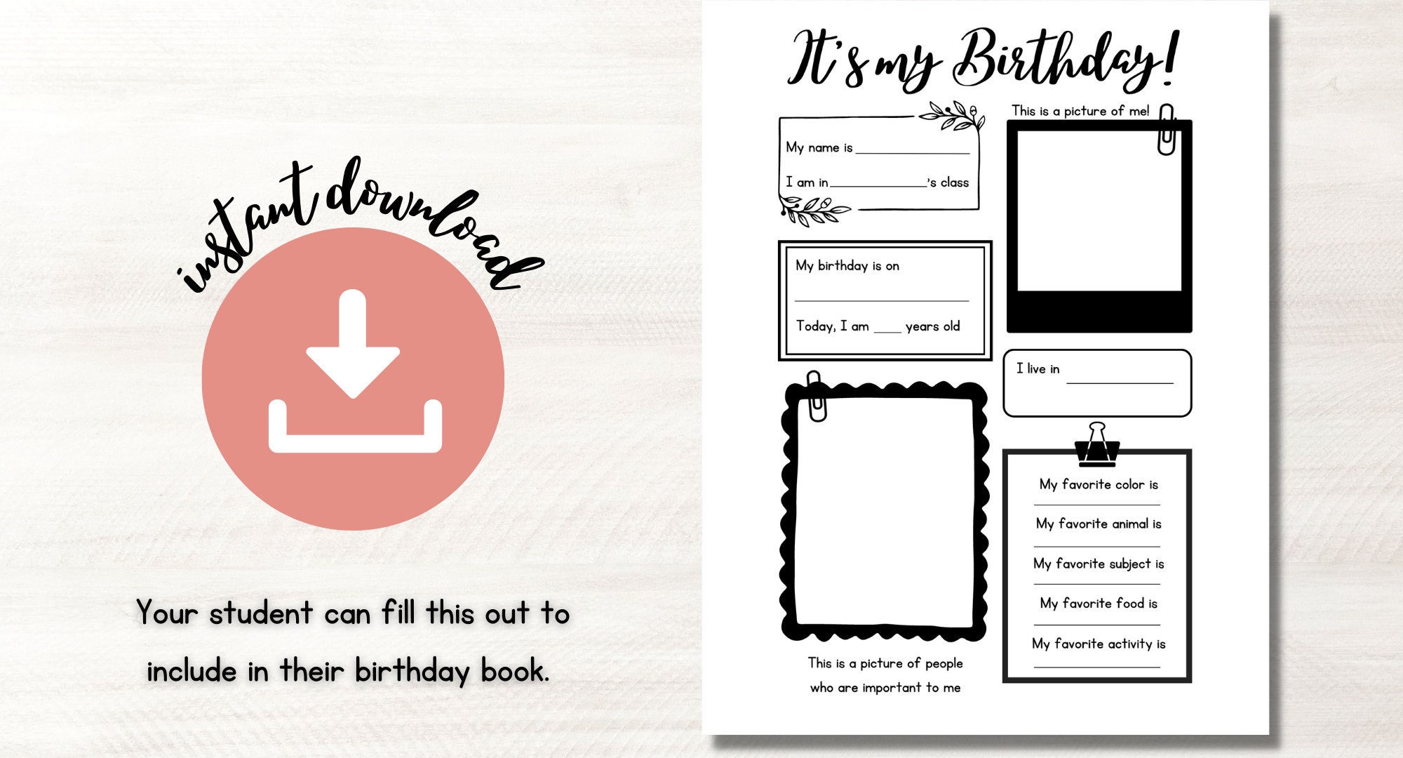 Printable Classroom Birthday Book, Birthday Card for Students, Boho ...