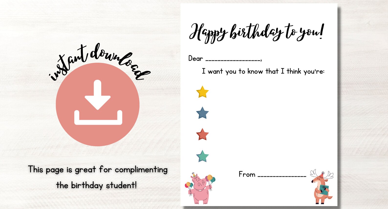 Printable Classroom Birthday Book Birthday Card for Students - Etsy