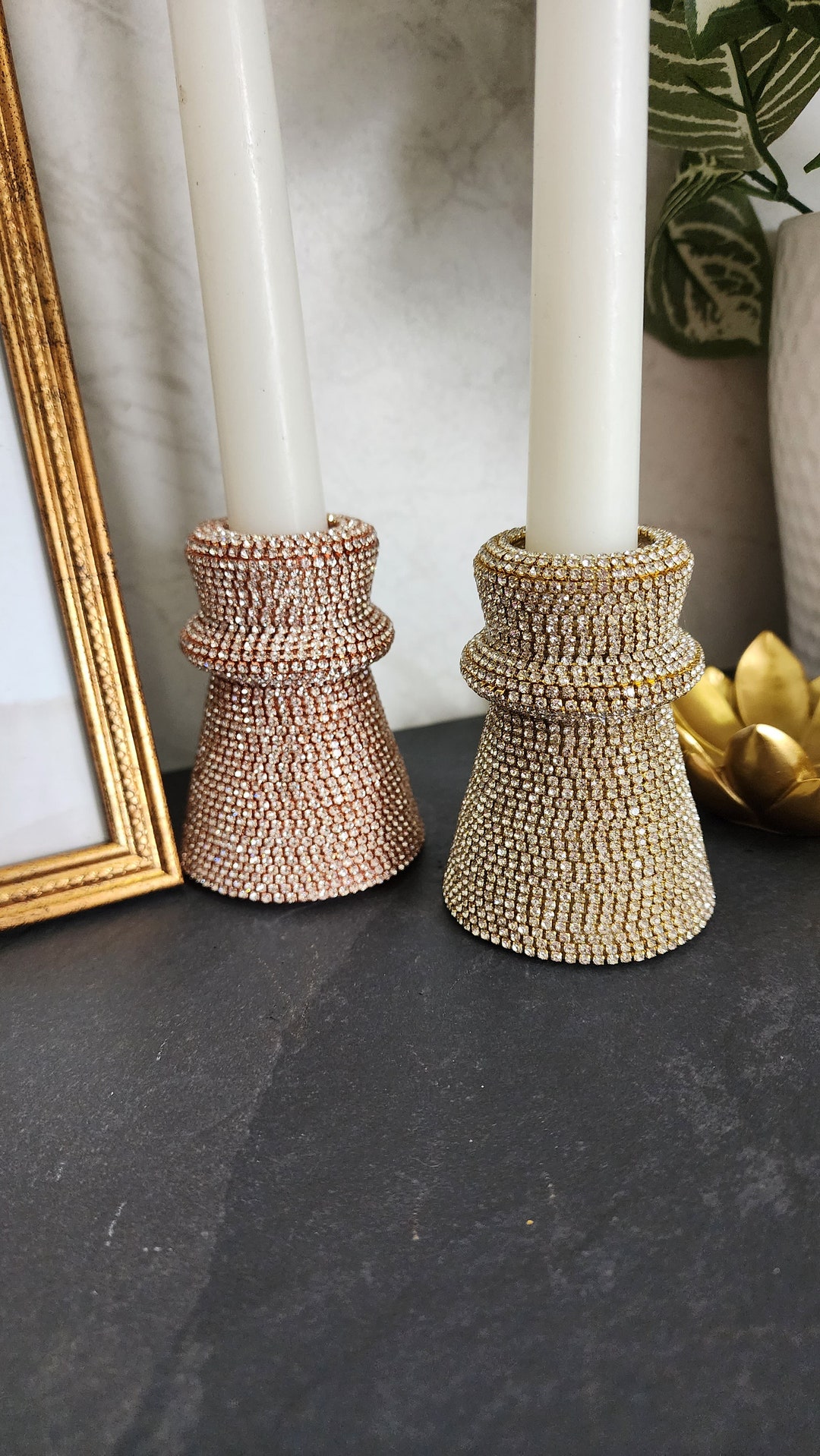 Crystal Glass Taper Candle Holders| Gold Rose Gold Taper Candlestick ...