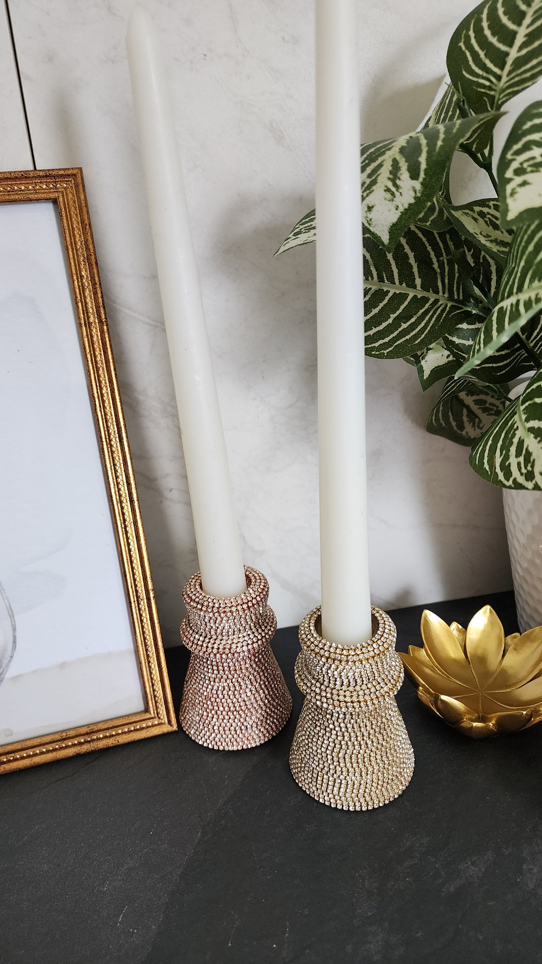 Crystal Glass Taper Candle Holders Gold Rose Gold Taper - Etsy