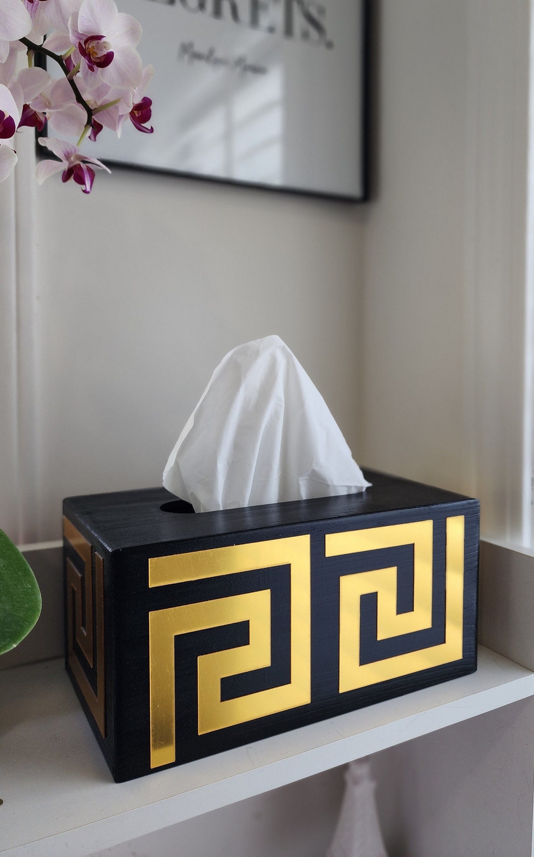 Black and Gold Greek Key Tissue Box Covers | Modern Geometric Tissue ...