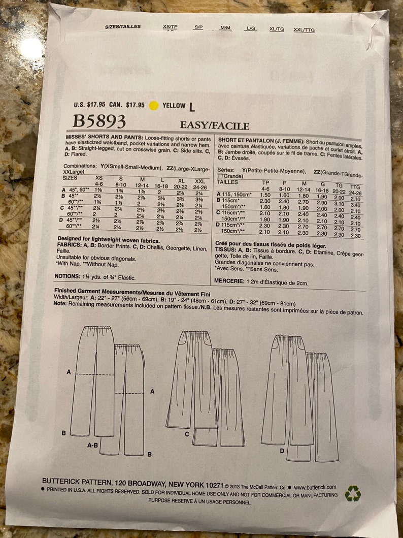 Sewing Pattern Butterick Pattern #B5893 - Etsy