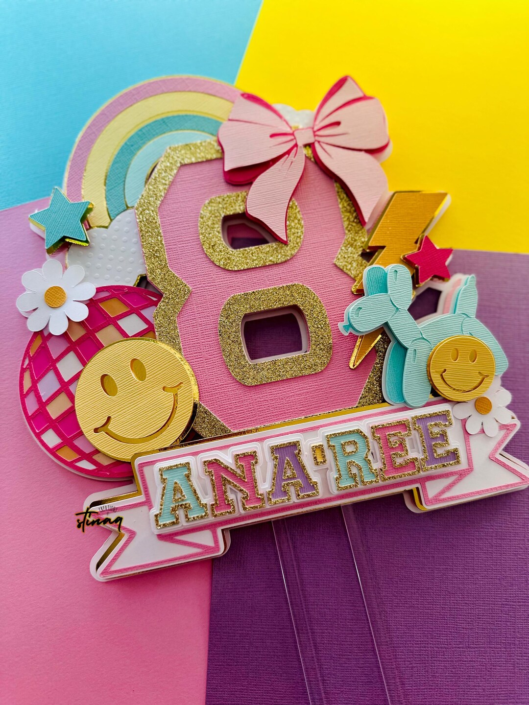 Retro Smile Number Cake Topper: Personalized Party Decor - Etsy