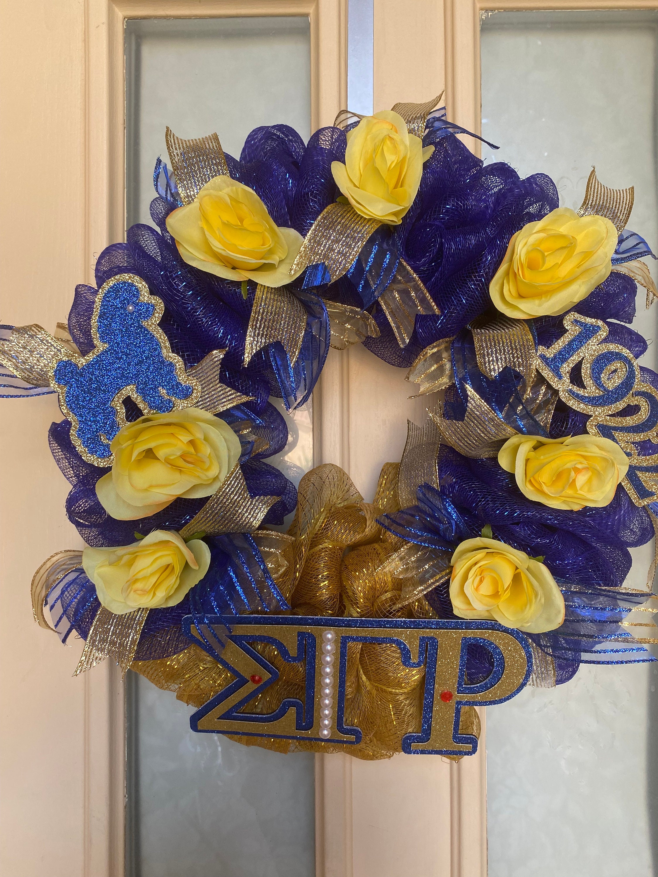 Sigma Gamma Rho Wreath, Sorority Wreath, Blue and Gold, HBCU Gift - Etsy