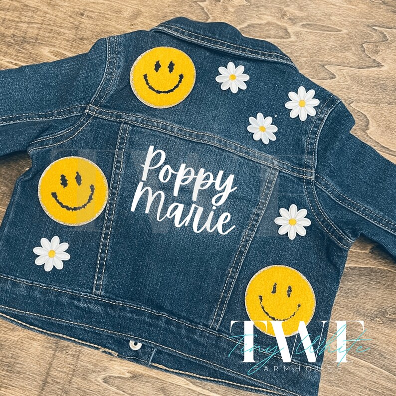 Daisy Flower Smiley Face Custom Demin Jean Jacket Personalized - Etsy