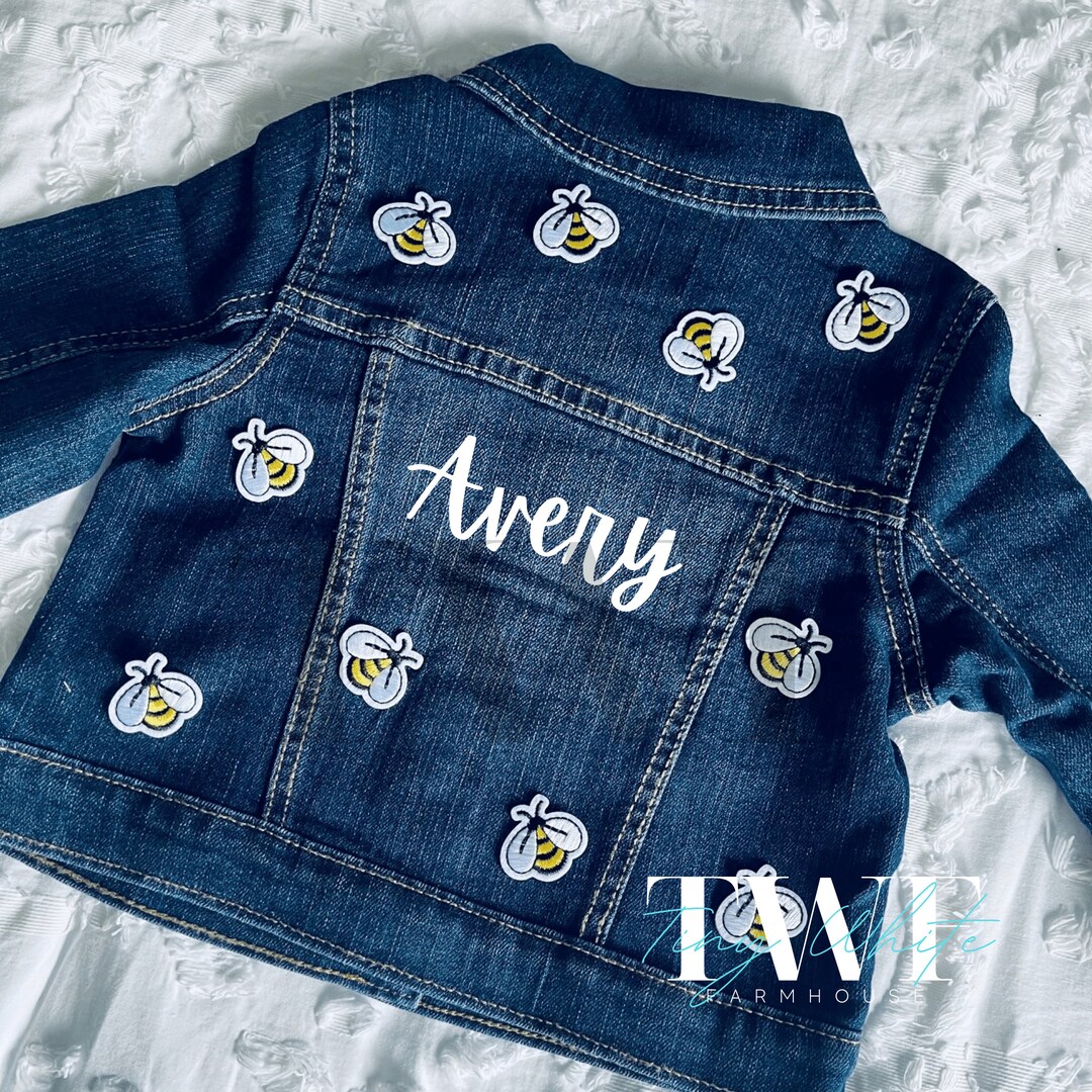Bumble Bee Custom Denim Jean Jacket Boho Hippie Personalized Baby Girl ...