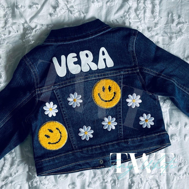 Daisy Flower Smiley Face Custom Demin Jean Jacket Personalized - Etsy