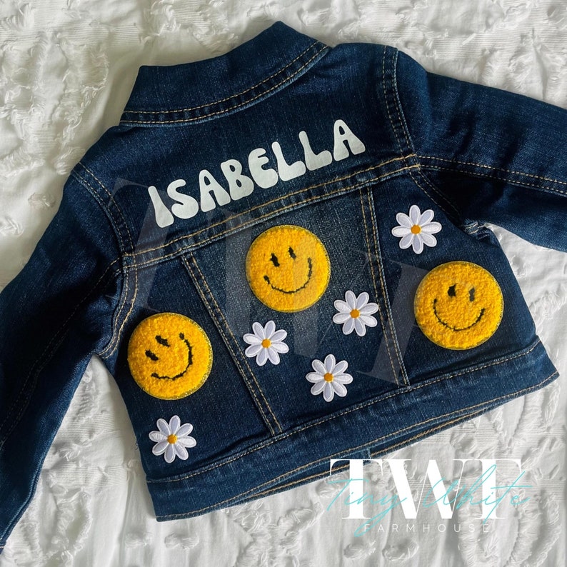 Daisy Flower Smiley Face Custom Demin Jean Jacket Personalized - Etsy