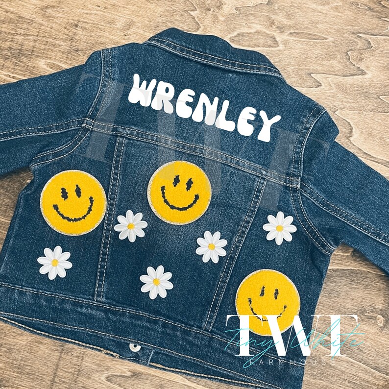 Daisy Flower Smiley Face Custom Demin Jean Jacket Personalized - Etsy