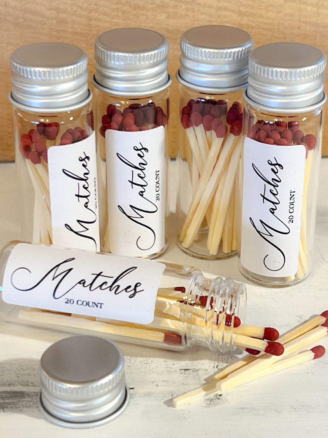 Glass Jar W/ 20 Matches W/striker, Metal Top, Personalize Matches ...