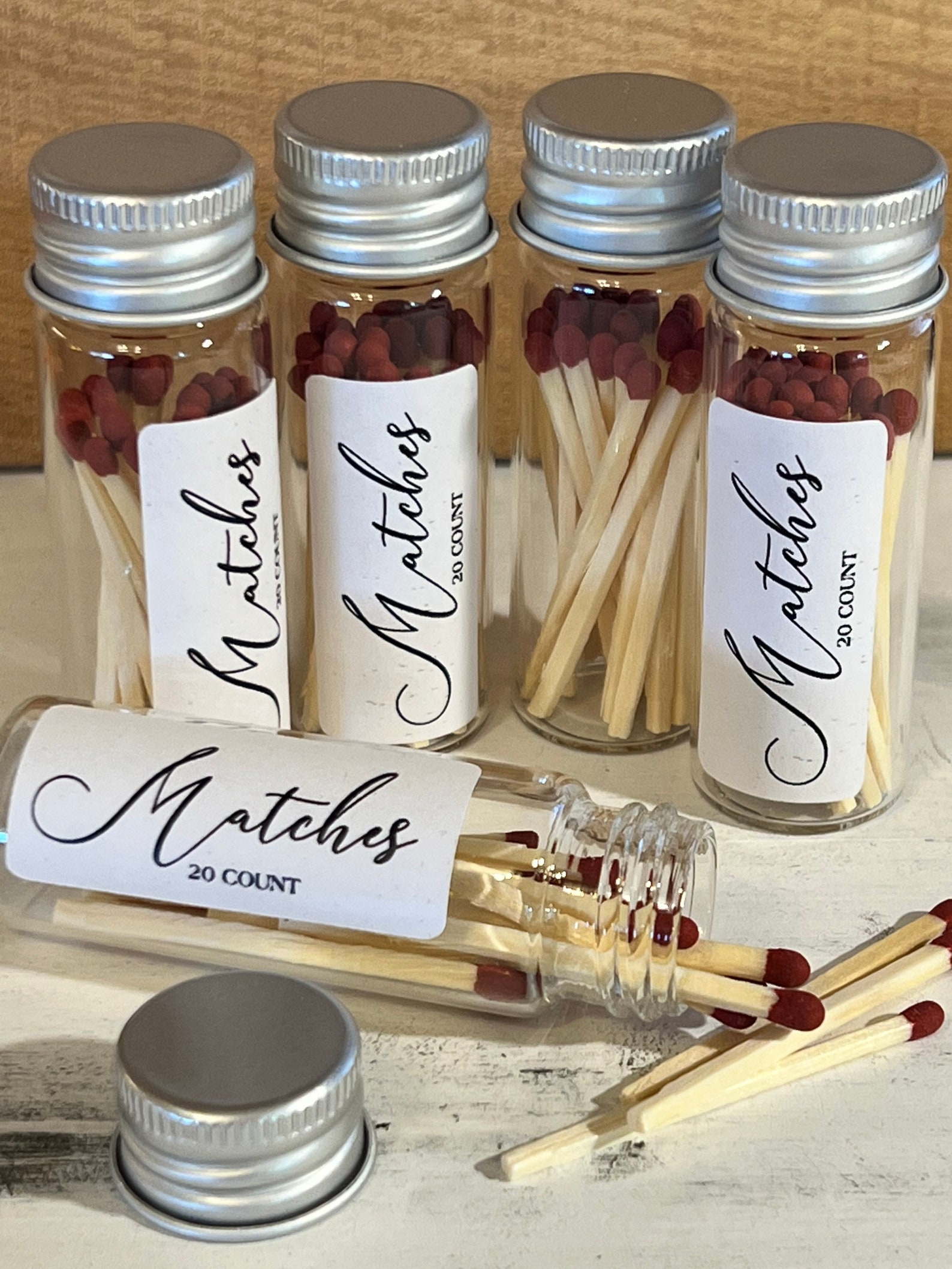 Glass Jar W/ 20 Matches W/striker Metal Top Personalize - Etsy