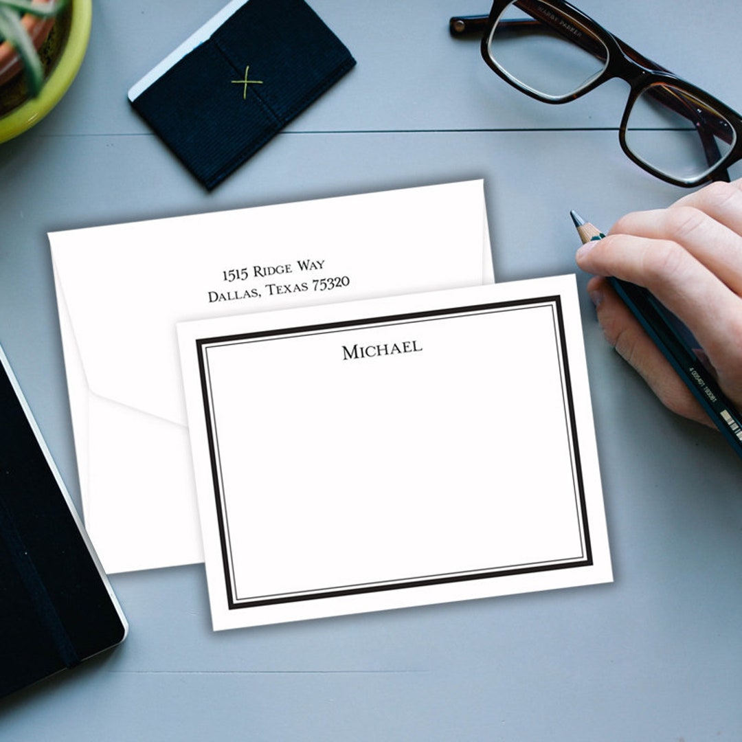 Personalized Stationery Set - Raised Ink Flat Cards - Optional Border ...