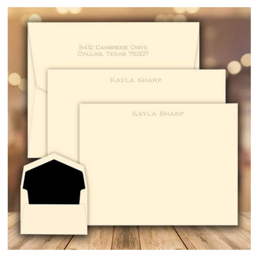 Personalized Flat Cards Stationery - 100 Piece Embossed Stationery Set ...