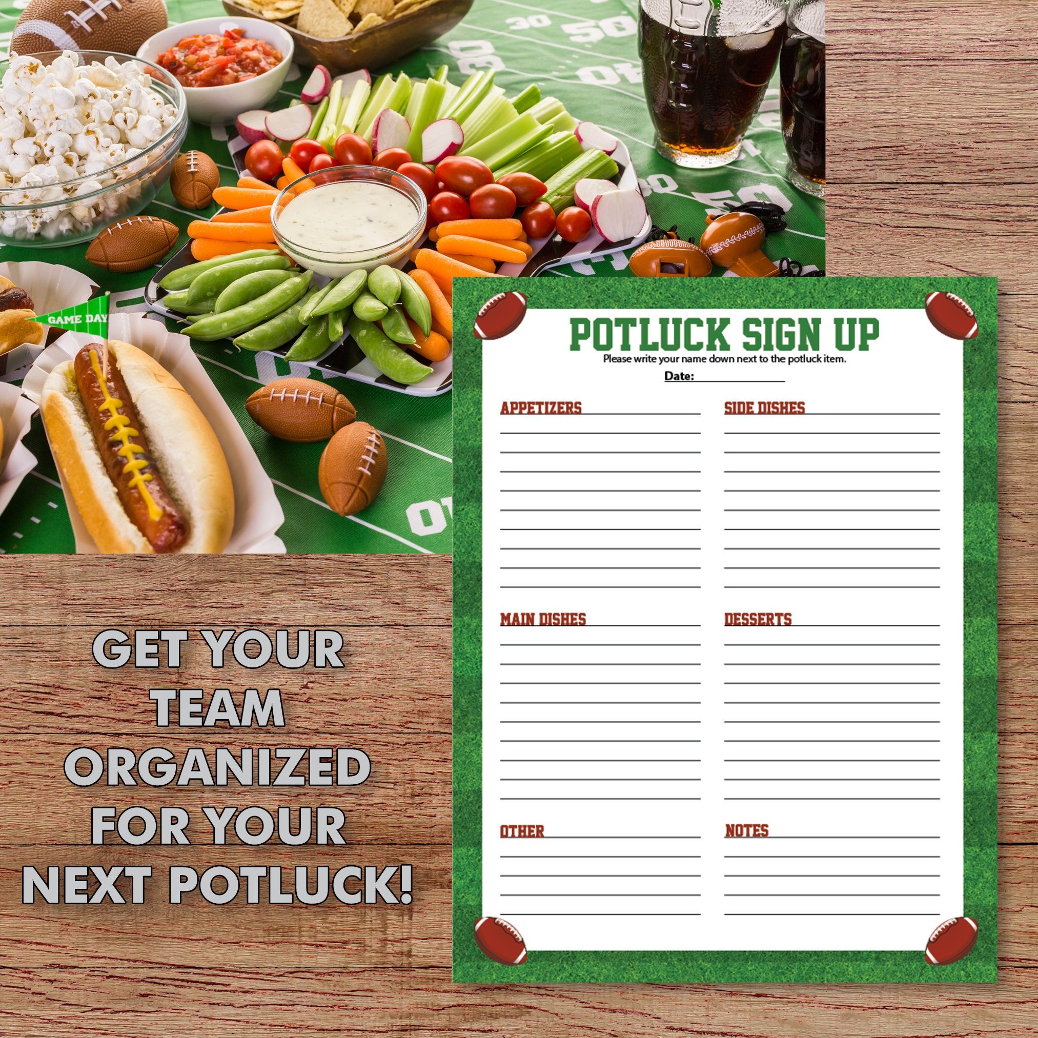 Football Potluck Sign Up, Potluck Party Printable, Football Team Party ...
