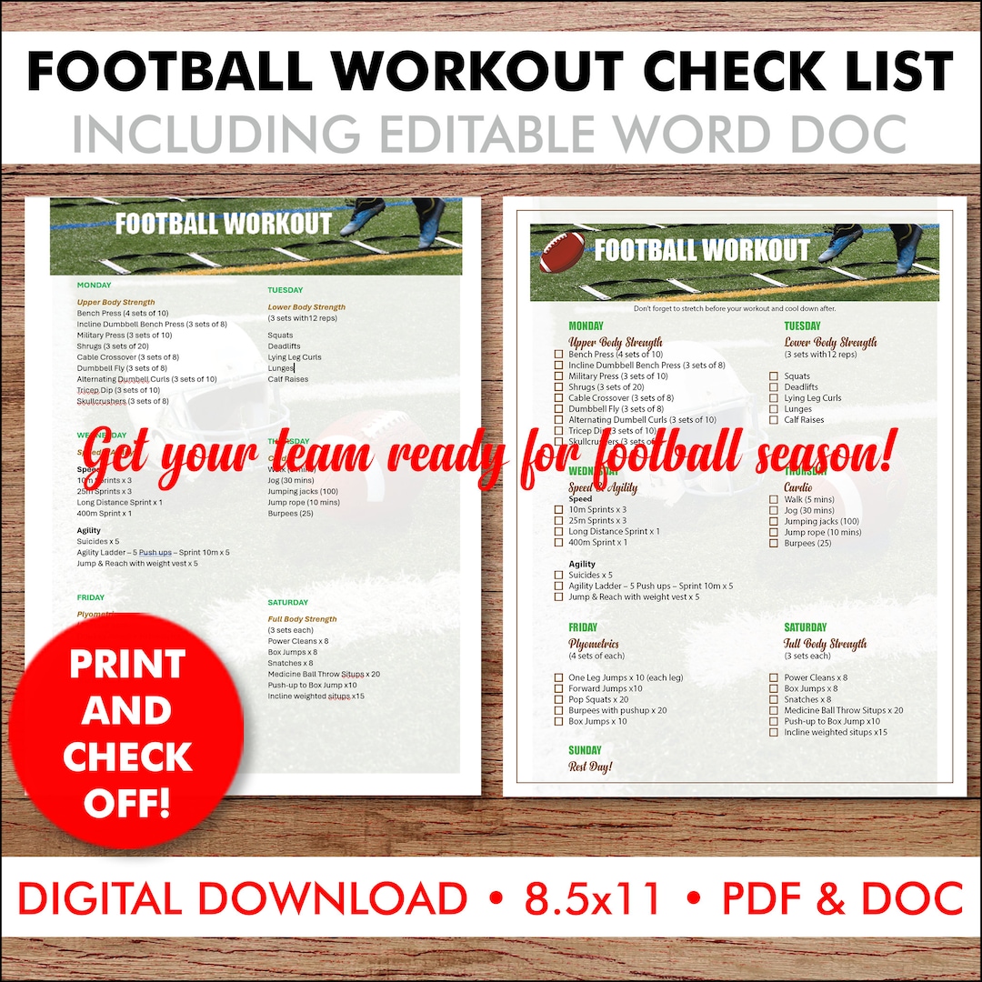 Football Workout Check List - Etsy