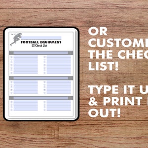 Football Equipment Check List, Customizable and Printable PDF, Add Your ...